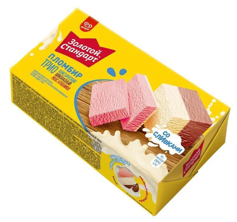 Мороженое пломбир Золотой Стандарт Трио со сливками 180 гр., бумага ...